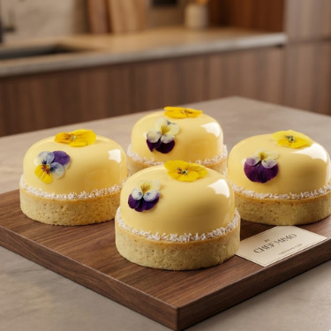 Passion Fruit Tartlets with Edible Viola Flowers – Exotic Mini Cakes ...